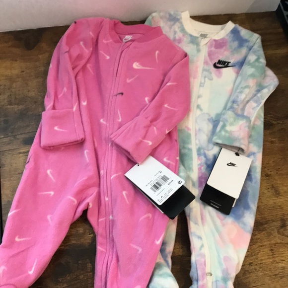 Nike | One Pieces | Nike Fleece Onesies Pink With Swooshes Pink Blue ...